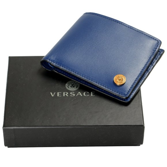 Versace | Bags | Versace Mens Royal Blue 0 Leather Gold Medusa Bifold ...